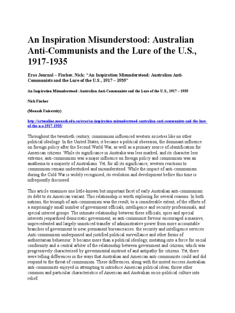 An Inspiration Misunderstood Australian | PDF | Anti Communism | Government