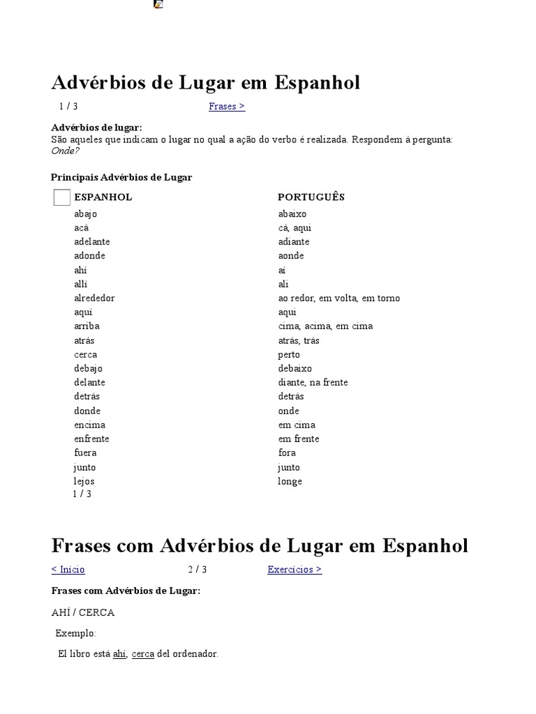 Advérbio de Lugar | PDF | Idiomas