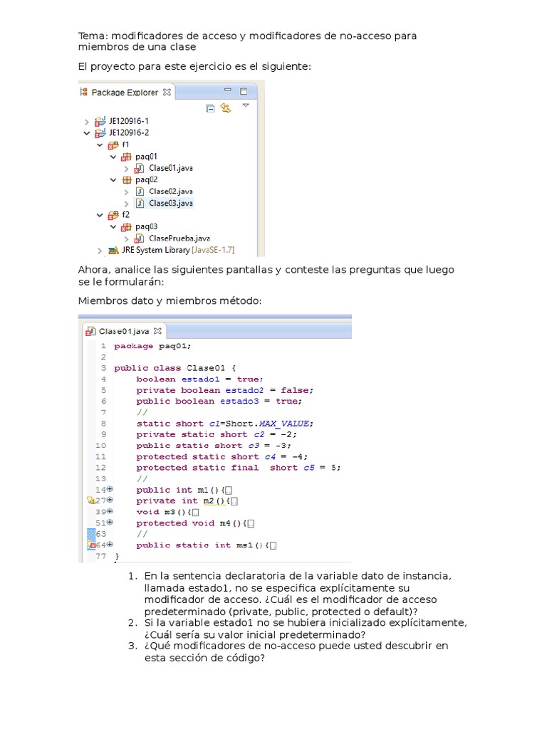 Java Preguntas-2 Modificadores de Acceso de Miembros de Una Clase | PDF ...