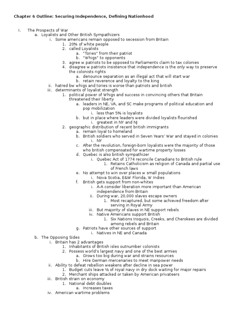APUSH Enduring Vision Chapter 6 Outline | Download Free PDF | Loyalist ...