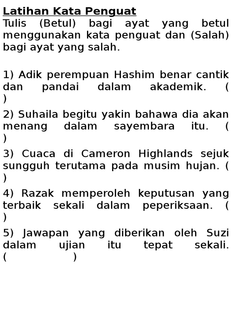 Latihan Tatabahasa Kata Penguat Tingkatan 3 | PDF