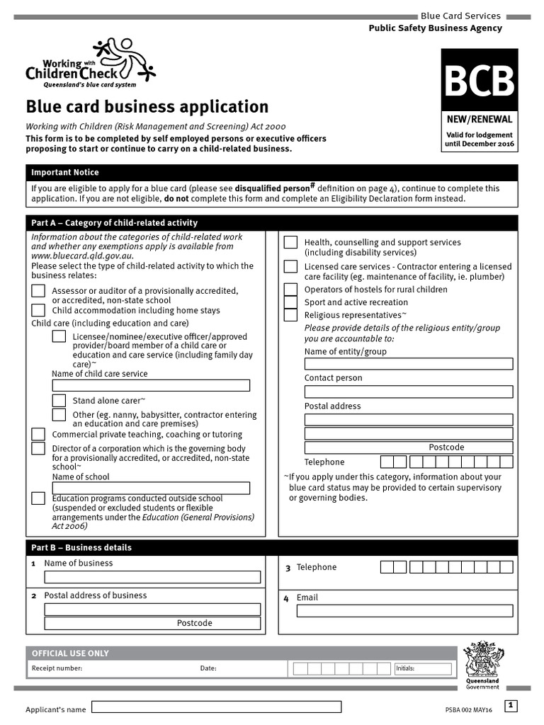 PSBA002MAY16 BCB Blue Card Business Application | PDF | Identity ...
