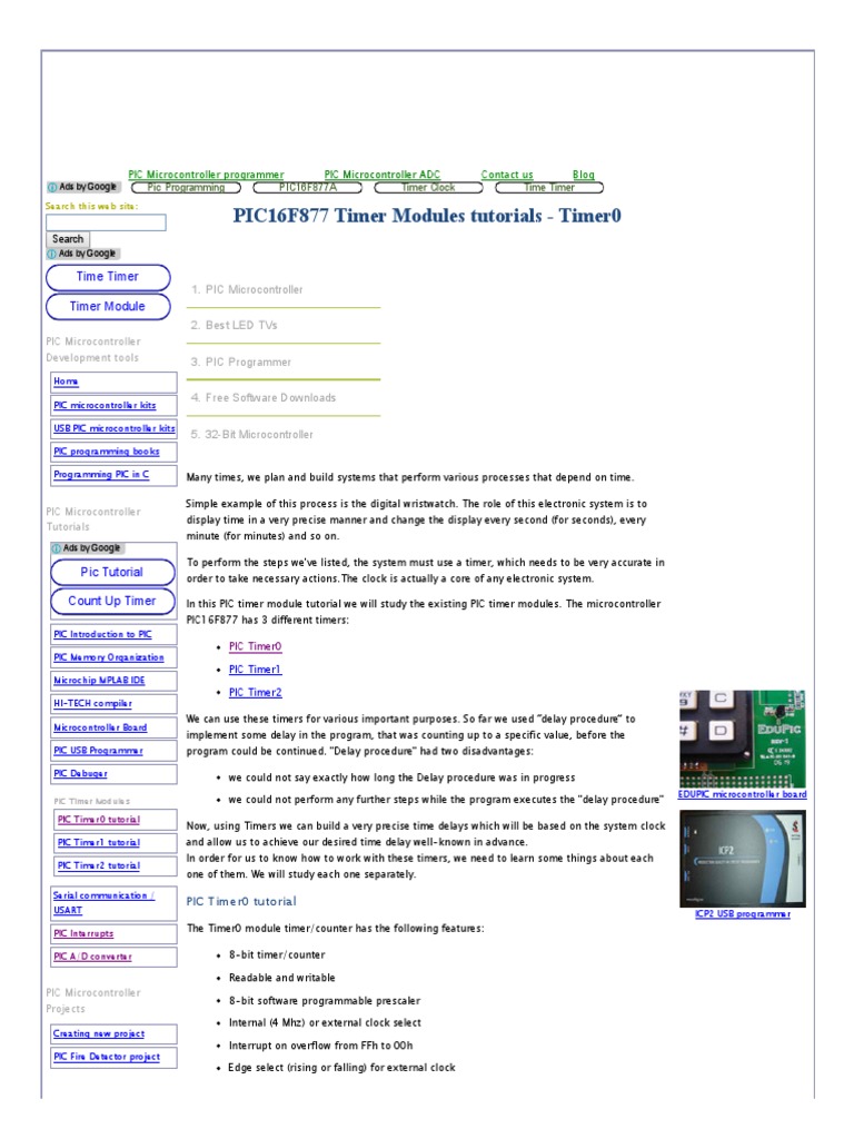 PIC16F877 Timer Modules Tutorials - PIC Timer0 Tutorial PDF | PDF | Timer | Microcontroller