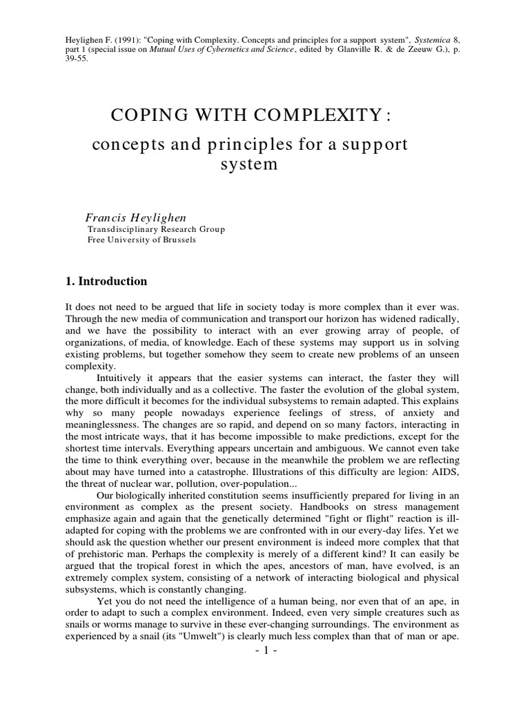 Heylighen - Coping With Complexity Concepts and Principles For A Support System | PDF | Group ...