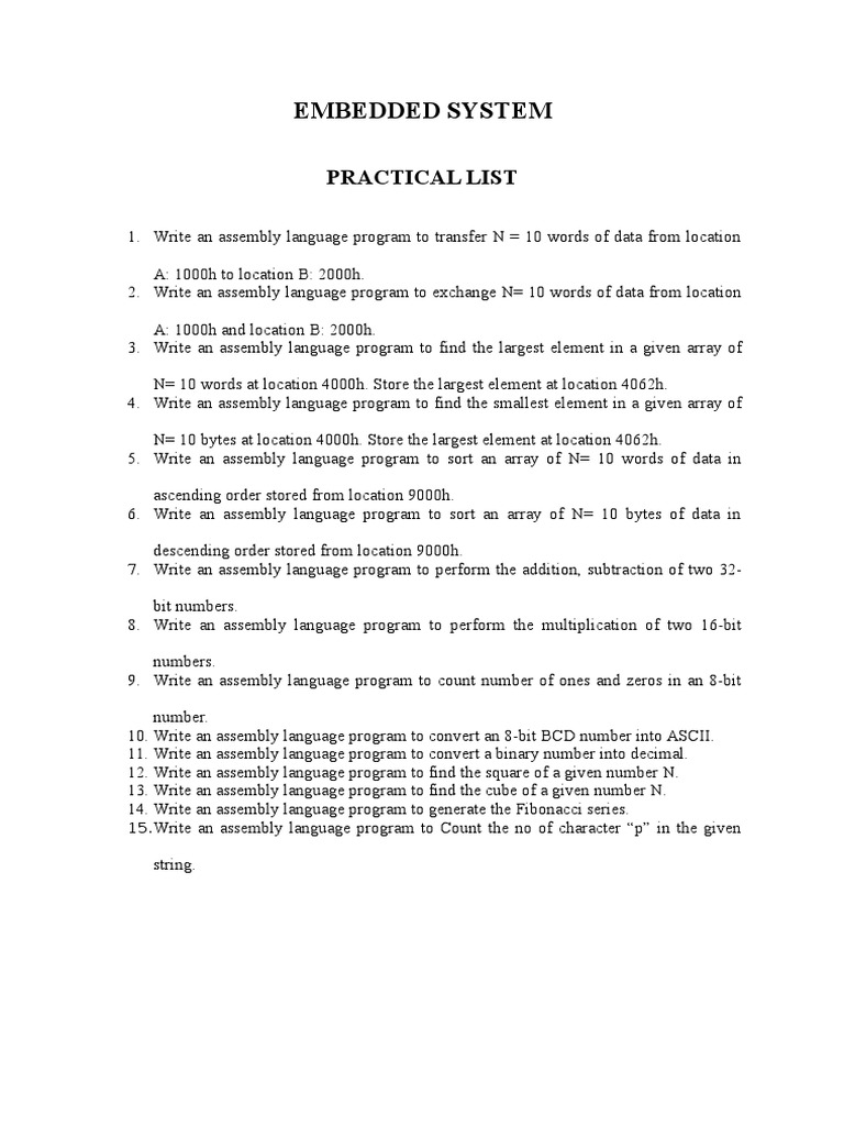 Embedded System: Practical List | PDF
