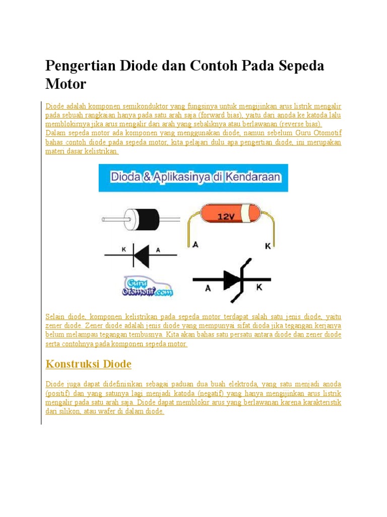 Pengertian Diode Dan Contoh Pada Sepeda Motor | PDF