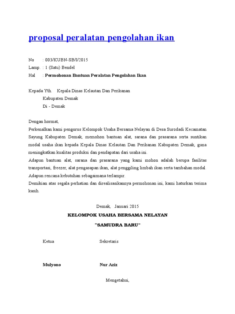 Proposal Peralatan Pengolahan Ikan | PDF