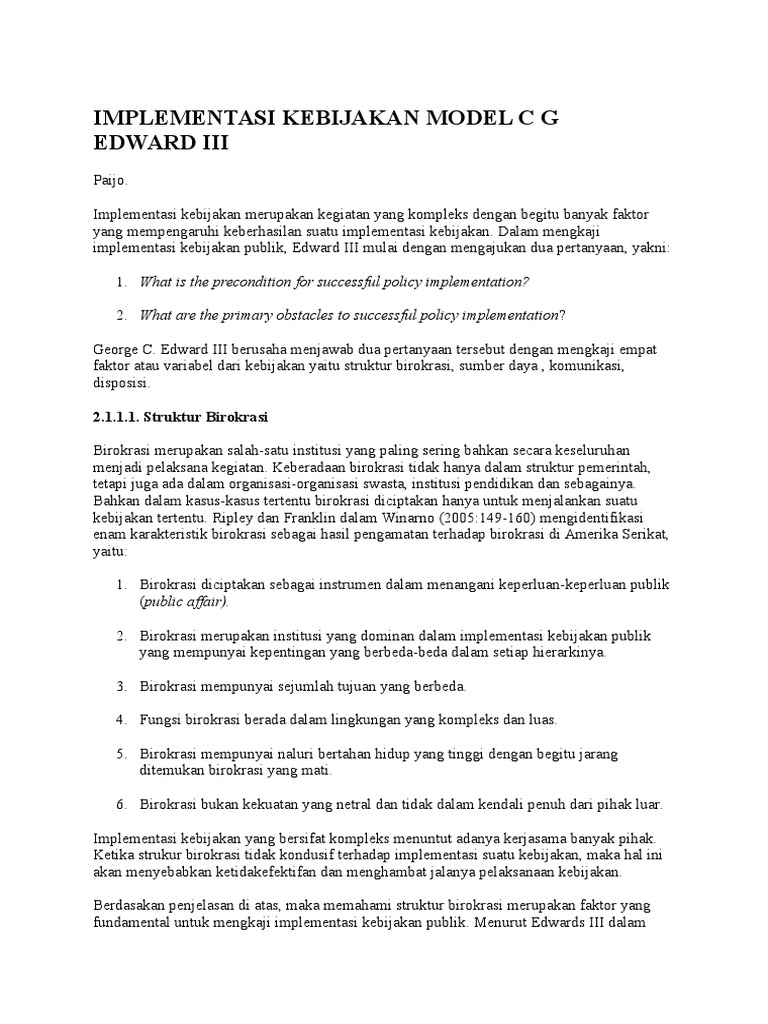 Implementasi Kebijakan Model C G Edward | PDF