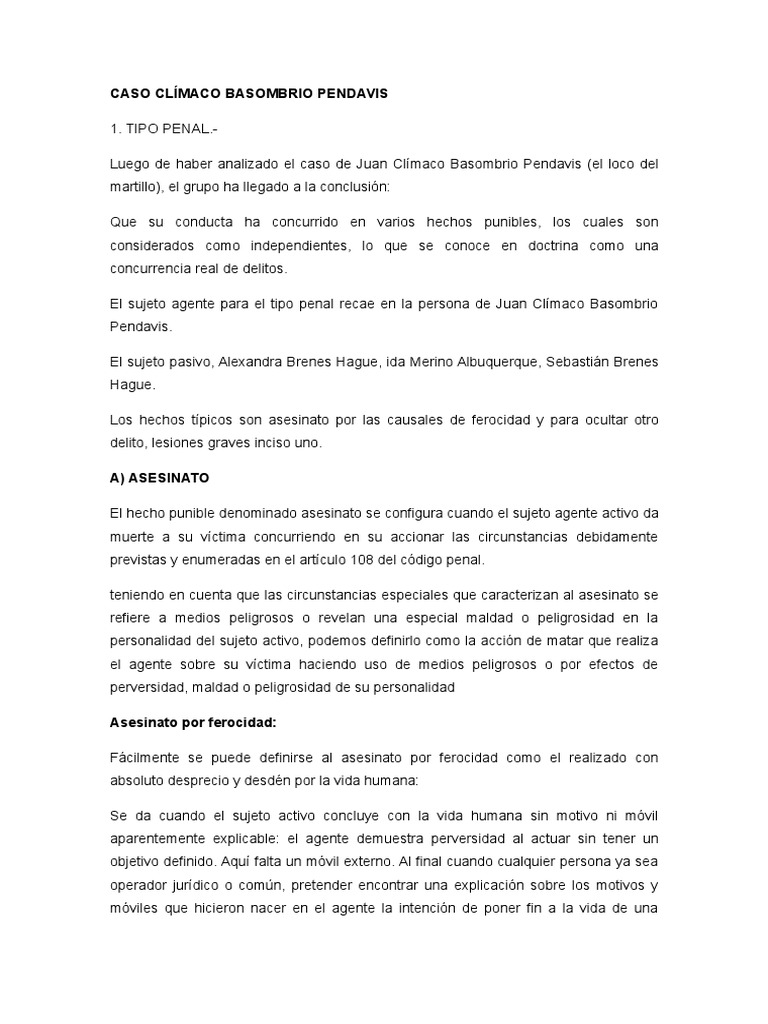 Caso Clímaco Basombrio Pendavis | PDF | Psique (psicología) | Delito