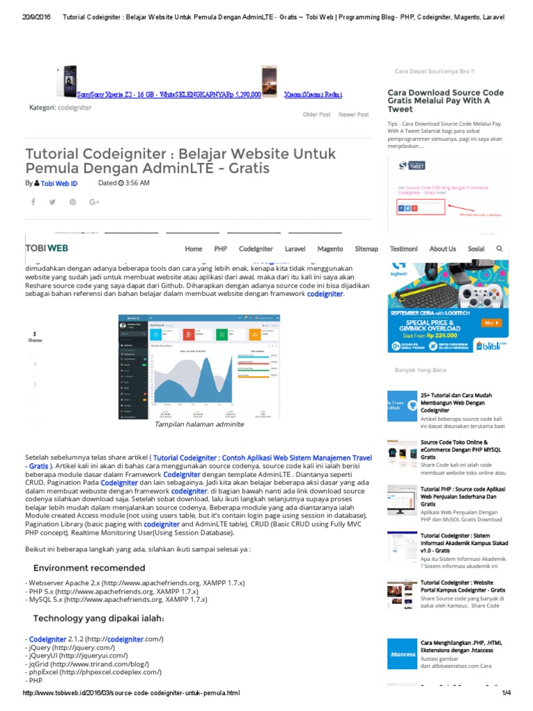 Tutorial Codeigniter - Belajar Website Untuk Pemula Dengan AdminLTE - Gratis - Tobi Web ...
