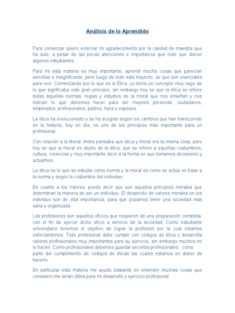 Analisis de Lo Aprendido | PDF