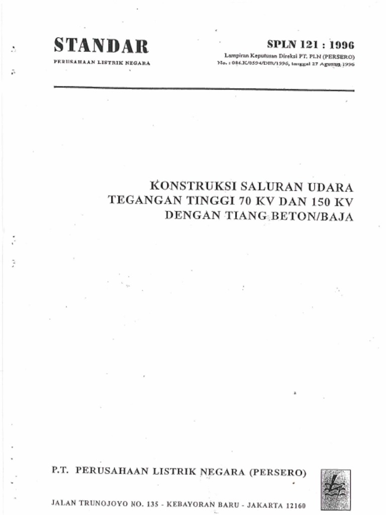 SPLN 121 Konstruksi Saluran Udara Tegangan Tinggi | PDF