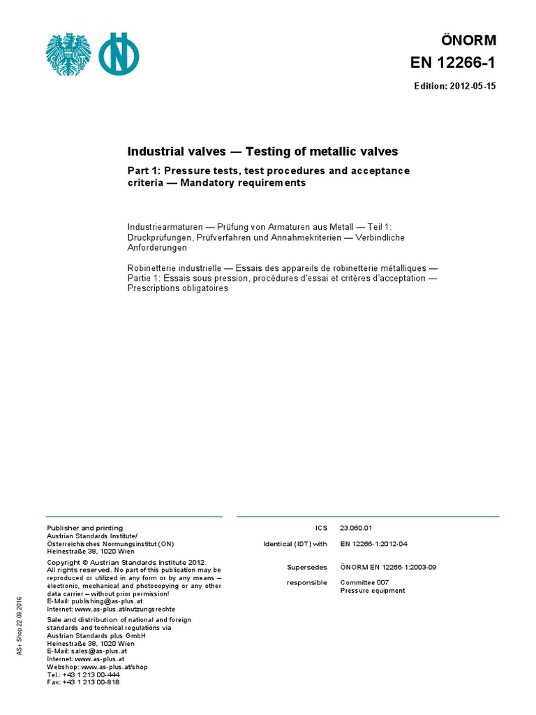 BS en 12266-1 PDF | PDF | Valve | Science