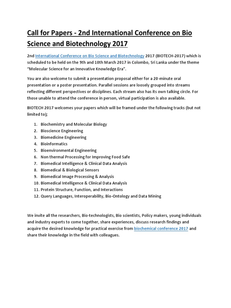 Bio Science & Biotech Conference 2017 | PDF | Art | Science & Mathematics