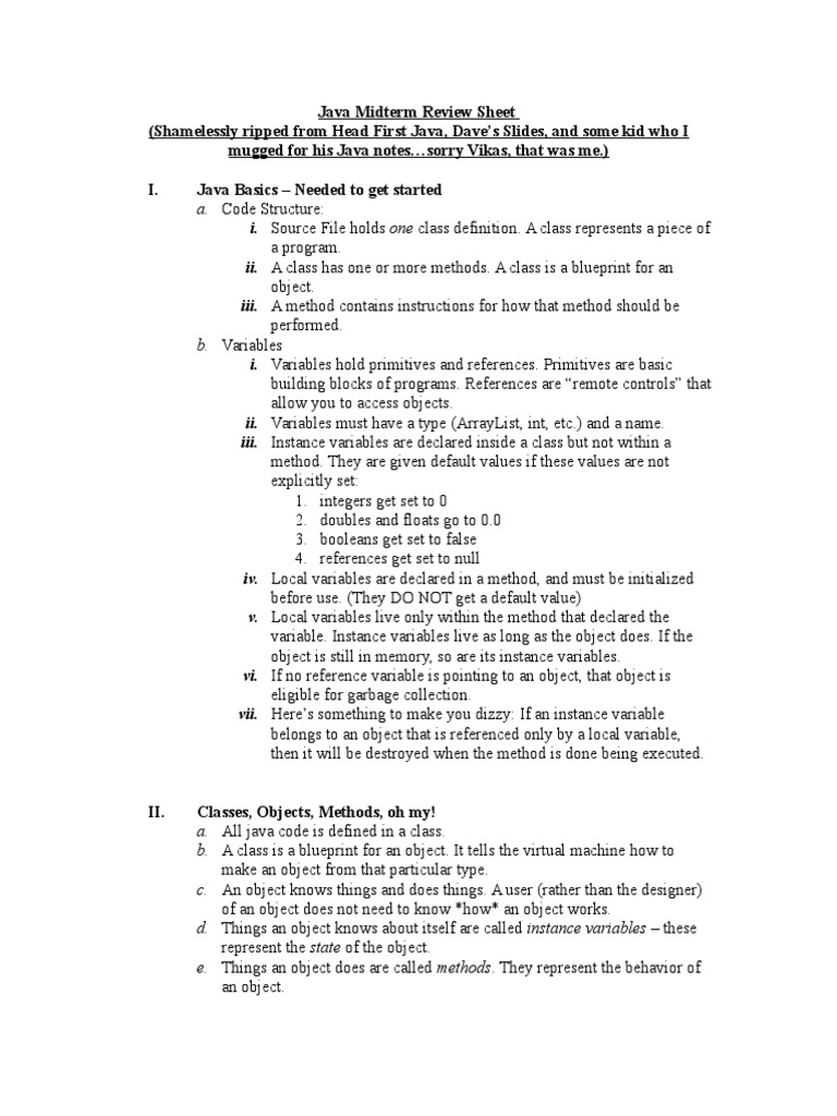 Midterm Review | PDF | Inheritance (Object Oriented Programming) | Method (Computer Programming)