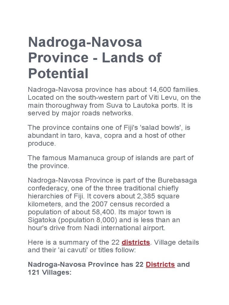 Nadroga-Navosa Province - Lands of Potential | PDF | Fiji