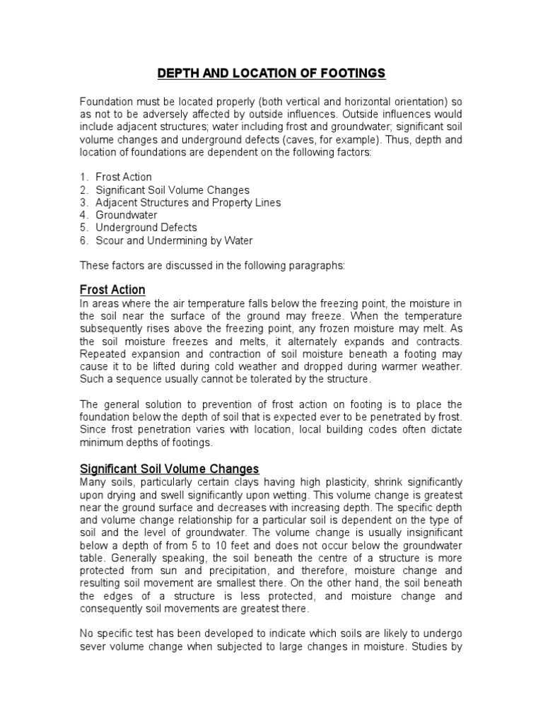 Footing Depth and Location Guidelines | PDF | Frost | Soil