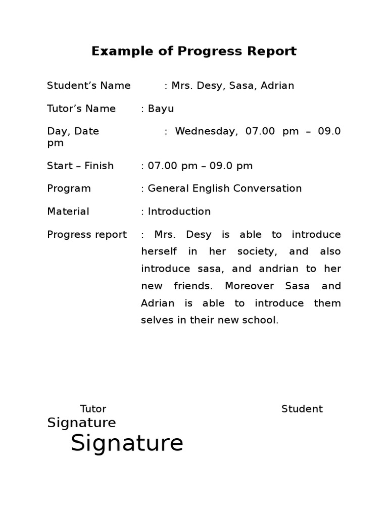 Signature: Example of Progress Report | PDF