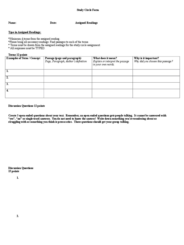 Study Circle Form Template Final | PDF
