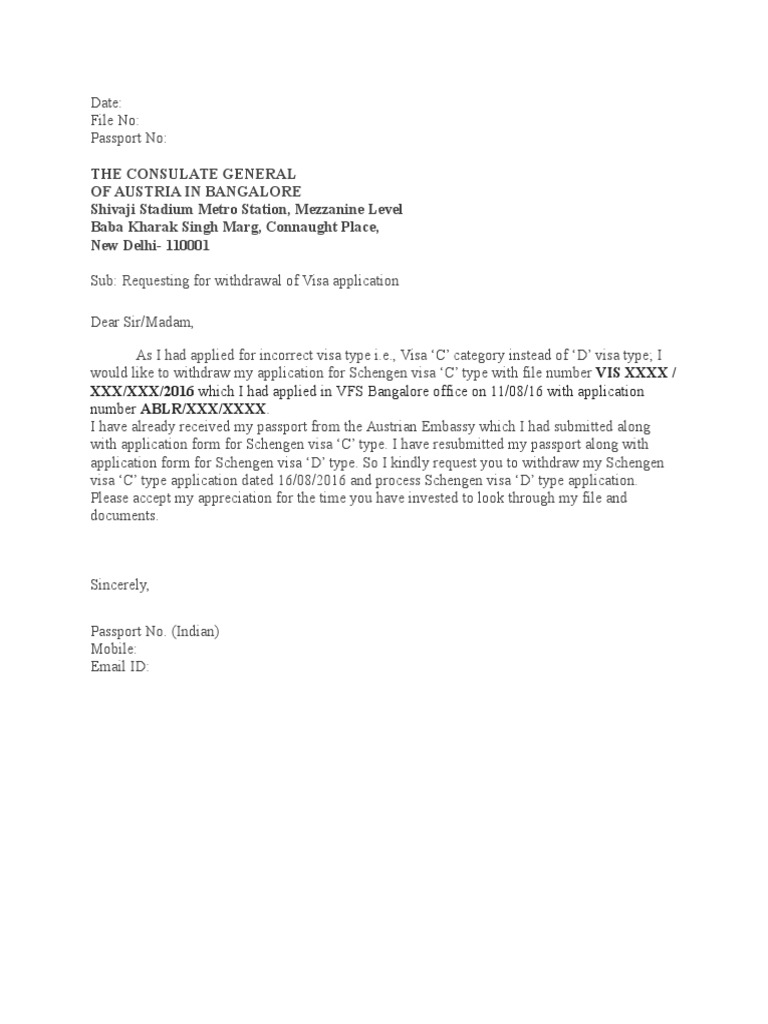 Visa Withdrawal Cover Letter | PDF