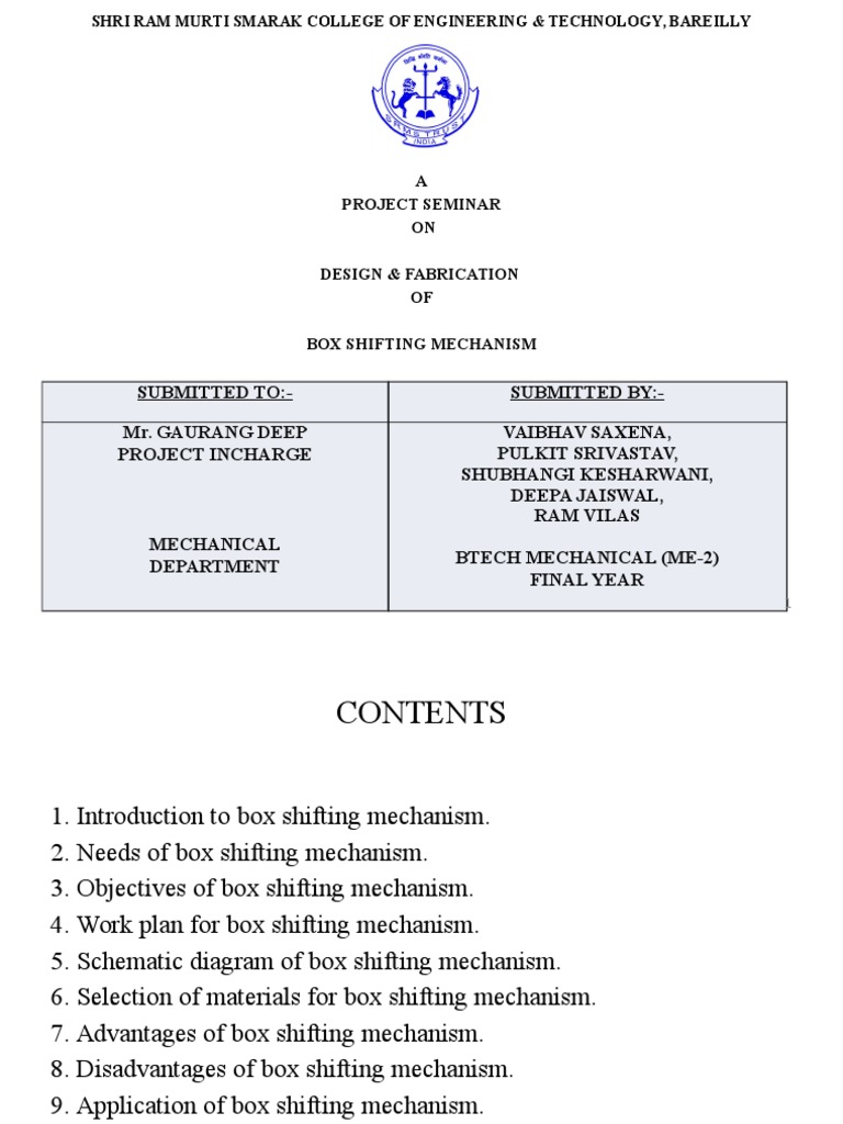 A Project Seminar ON Design & Fabrication OF Box Shifting Mechanism ...