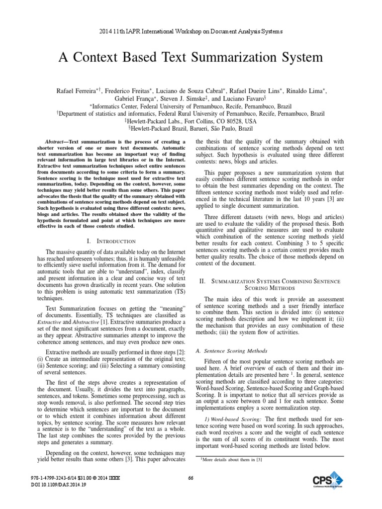 A Context Based Text Summarization System Pdf Areas Of Computer