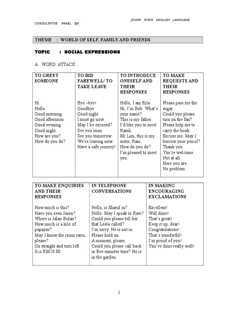 Social Expression Practice + Notes | PDF