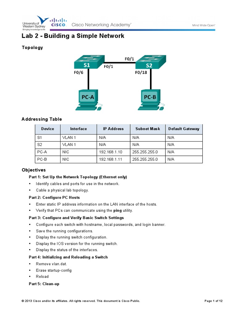 Lab 2 - Building A Simple Network: Topology | Download Free PDF ...