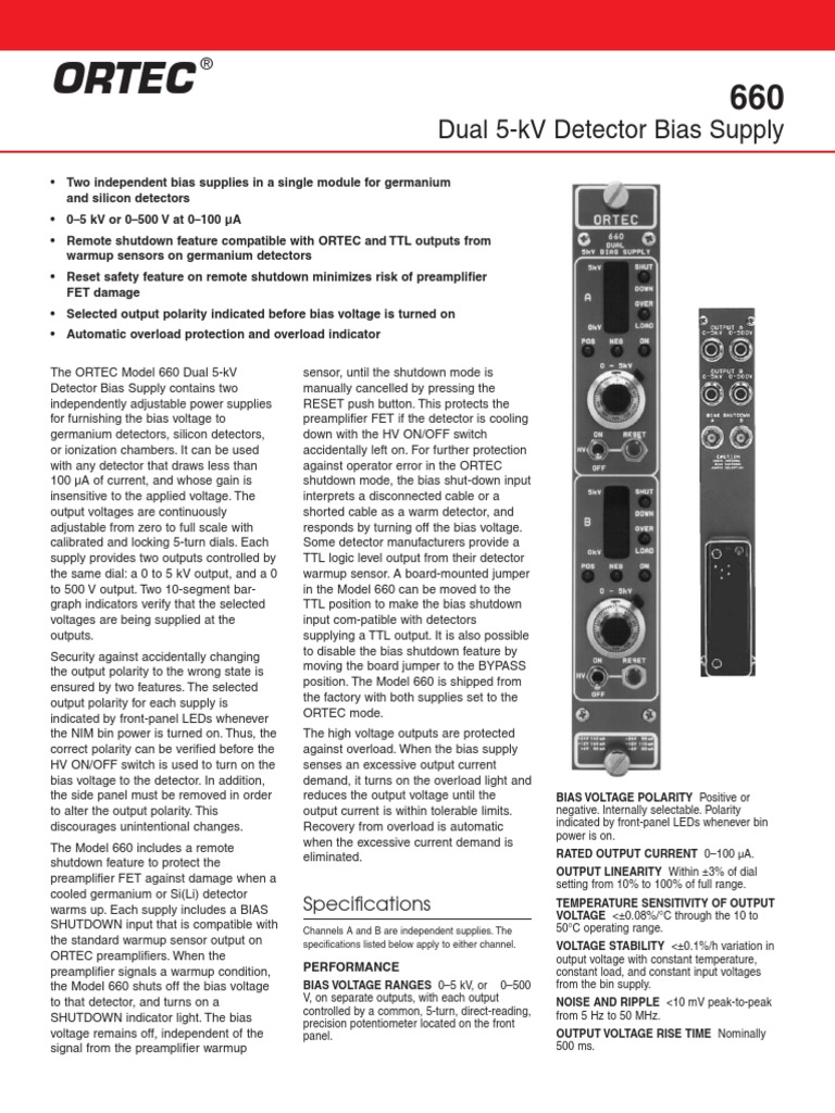 Ortec: Dual 5-kV Detector Bias Supply | PDF | Switch | Power Supply