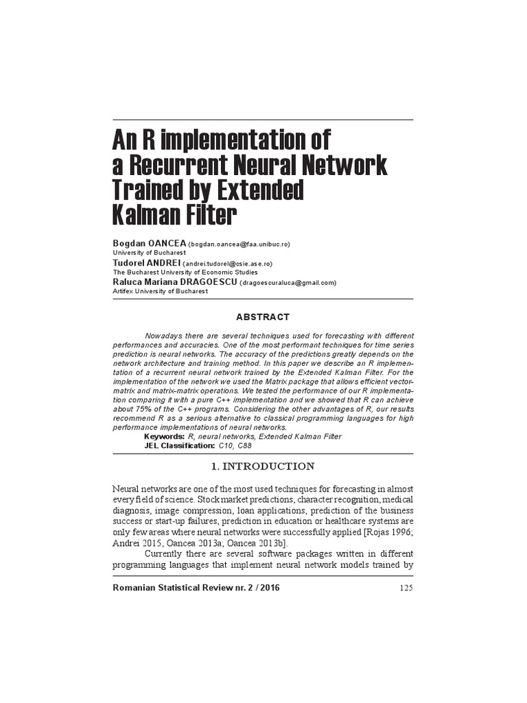 An R Implementation of A Recurrent Neural Network Trained by Extended Kalman Filter | Download ...