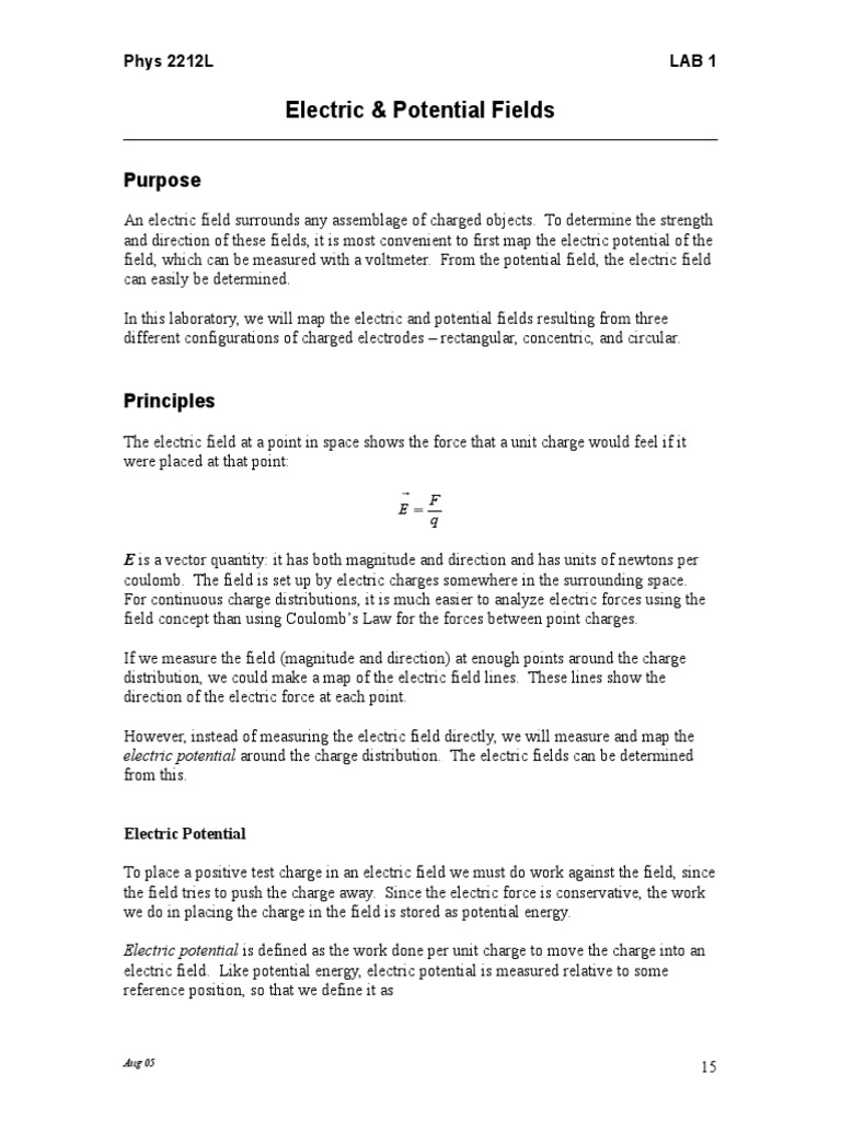 Electric & Potential Fields: Purpose | PDF | Electric Field | Electricity