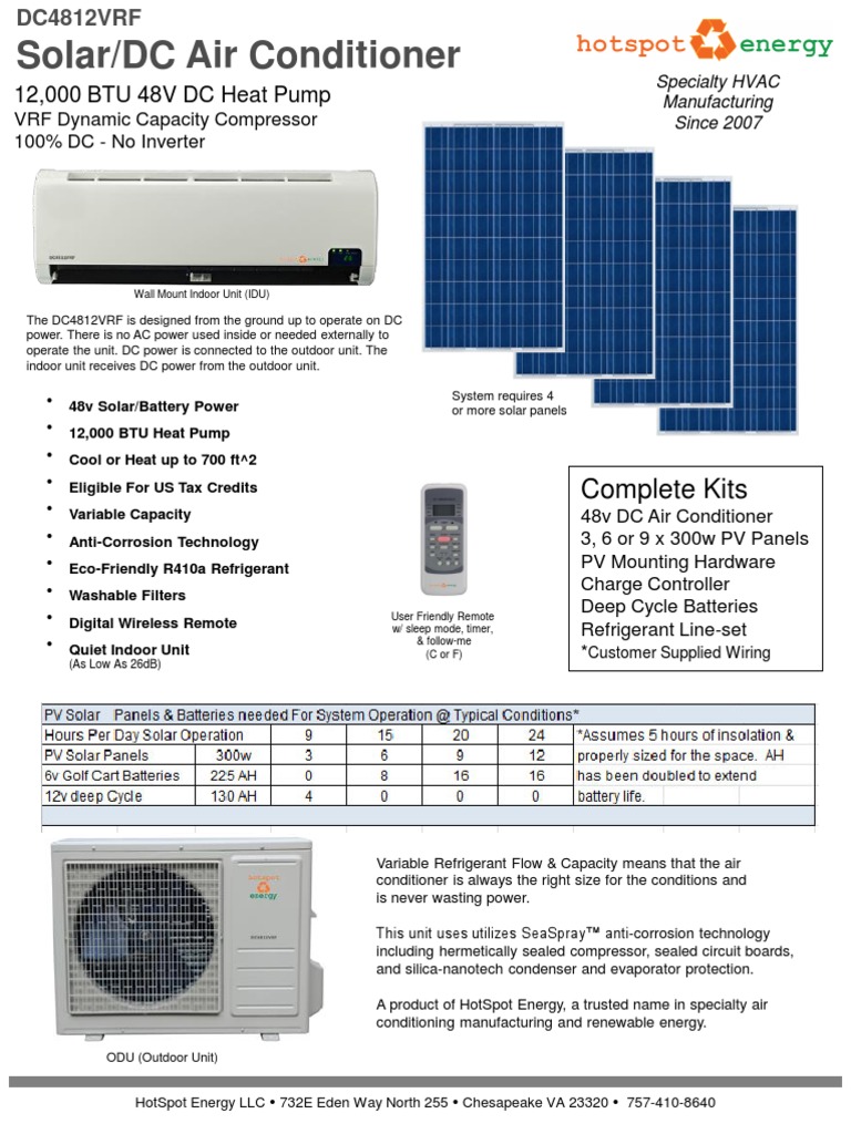 Solar/DC Air Conditioner: 12,000 BTU 48V DC Heat Pump | PDF | Air ...