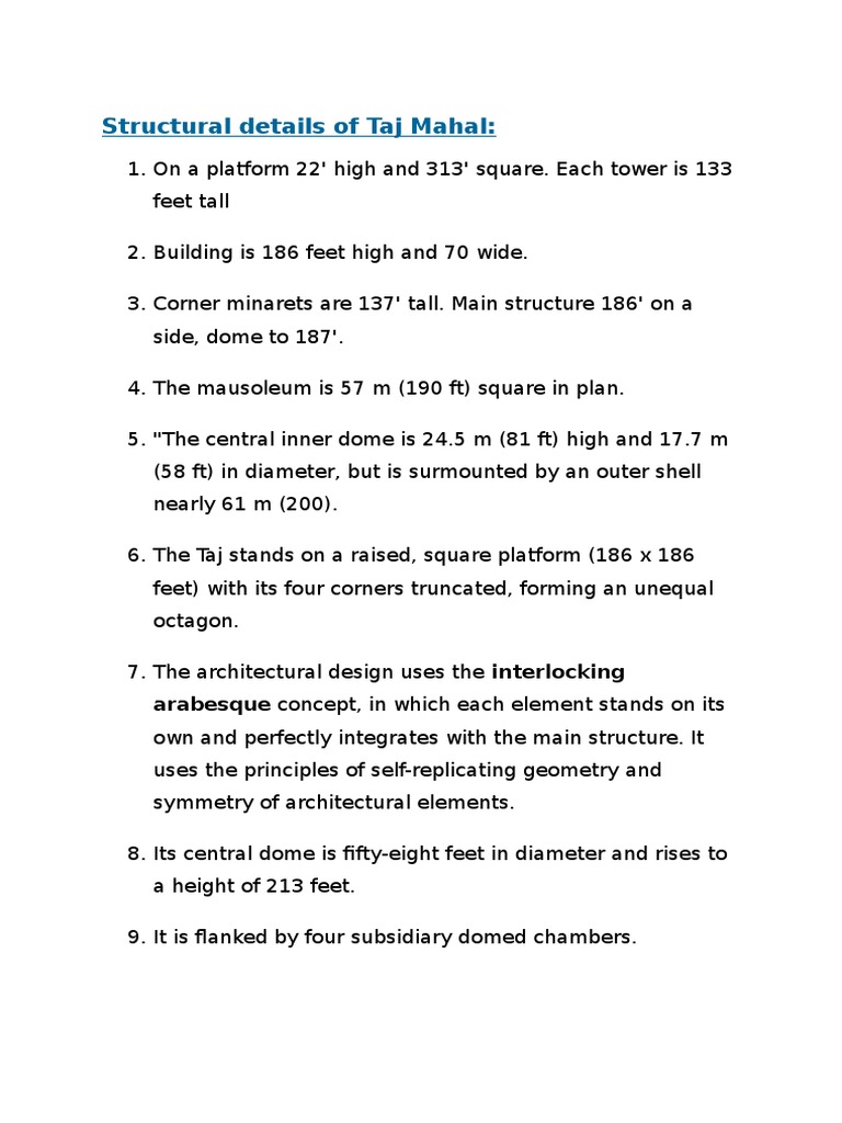 Structural Details of Taj Mahal | PDF | Architectural Elements | Architectural Design