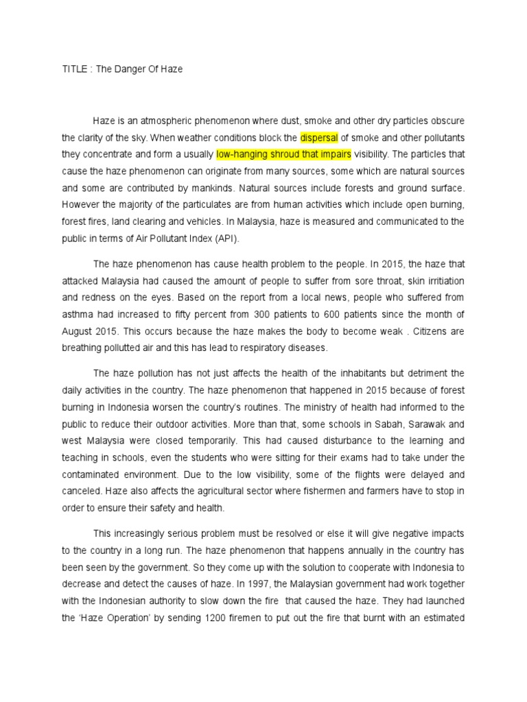 Haze: Effects and Ways To Prevent (Malaysia) | PDF | Atmosphere Of ...