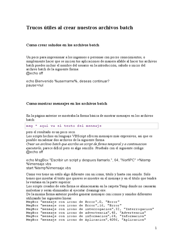 Trucos Útiles Al Crear Nuestros Archivos Batch | PDF | Ingeniería de ...