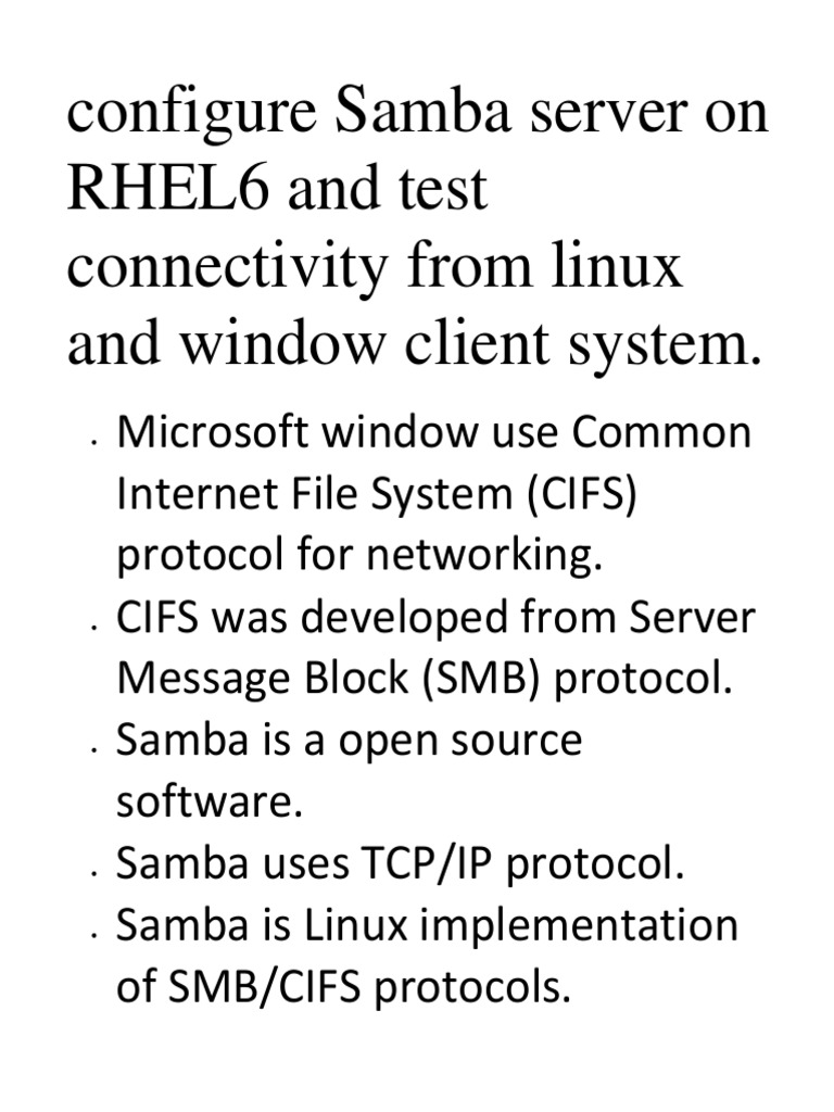Configure Samba Server On Rhel6 And Test Connectivity From Linux And