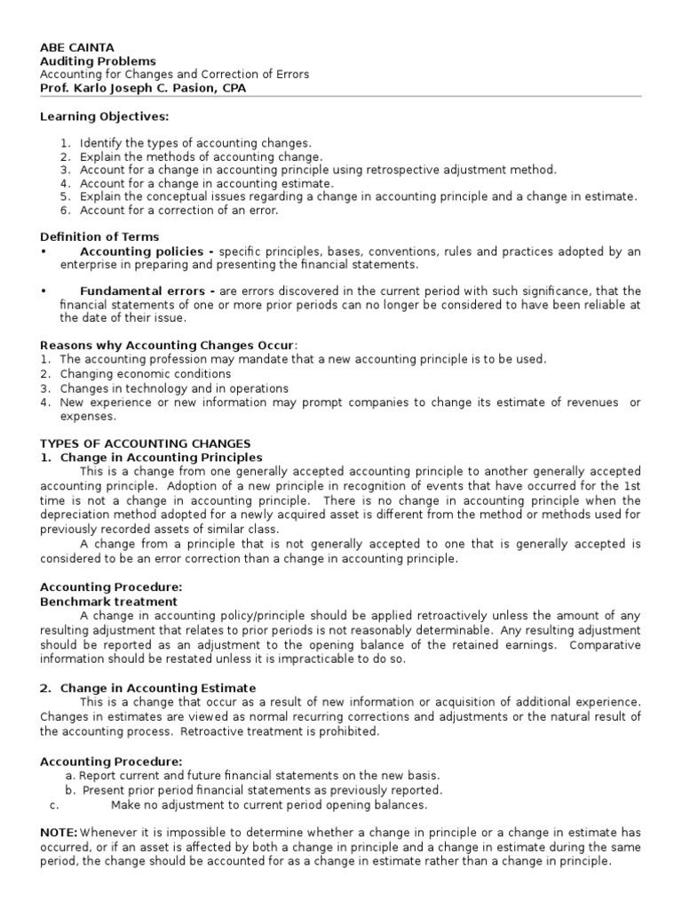 Auditing Problems Lecture On Correction of Errors | PDF | Income Statement | Debits And Credits