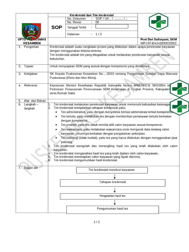 SOP Kredensial Puskesmas | PDF