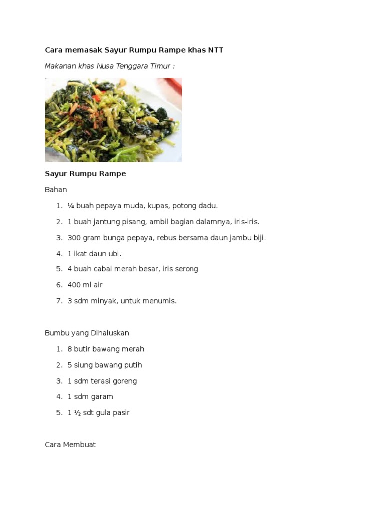 Cara Memasak Sayur Rumpu Rampe Khas NTT | PDF