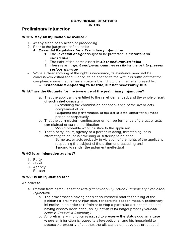 Rule 58 Preliminary Injunction Outline | Restraining Order | Injunction