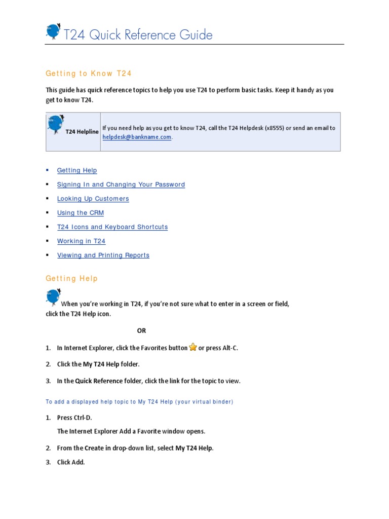 T24 Quick Reference Guide: Getting To Know T24 | PDF