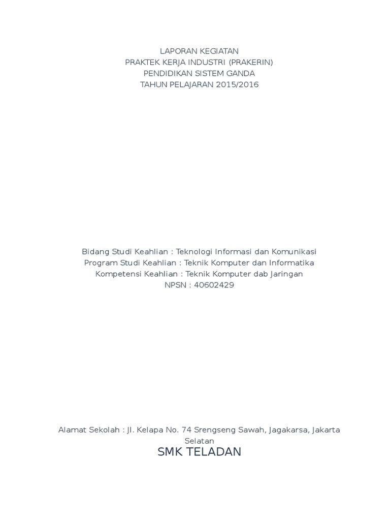Laporan Pelaksanaan Prakerin Kaprog TKR | PDF | Bisnis | Seni