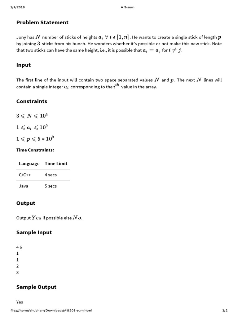 A 3-Sum Problem Topcoder | PDF