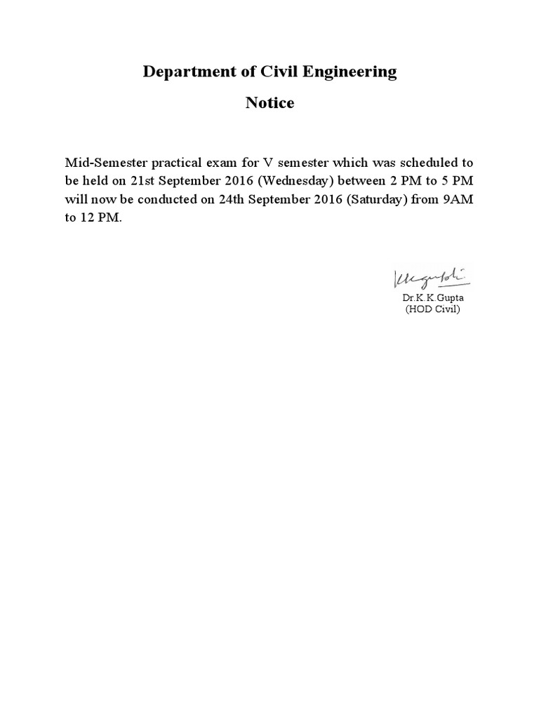 Department of Civil Engineering Notice: Dr.K.K.Gupta (HOD Civil) | PDF