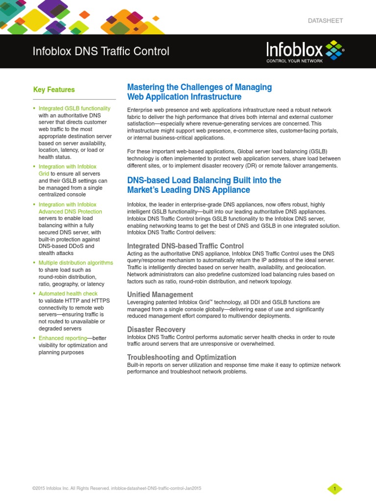 Infoblox Datasheet - DNS Traffic Control PDF | PDF | Load Balancing ...