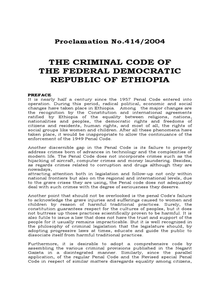 The Criminal Code of Ethiopia | PDF | Extradition | Sentence (Law)