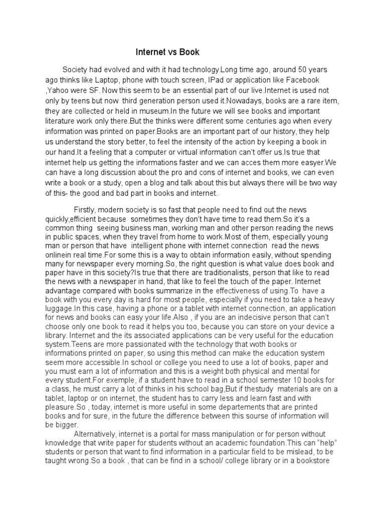 Internet Vs Book | PDF | Books | Newspapers