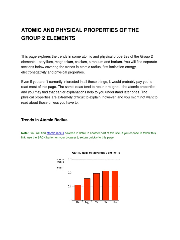 Atomic and Physical Properties of The Group 2 Elements | PDF | Ionic ...