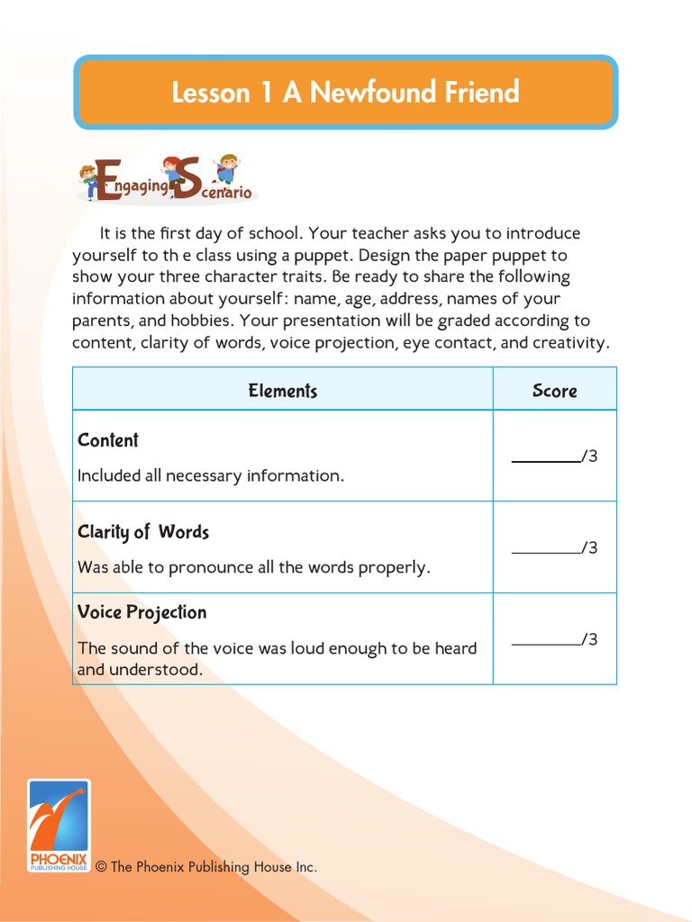Lesson 1 A Newfound Friend: Elements Score Content | PDF | Language ...