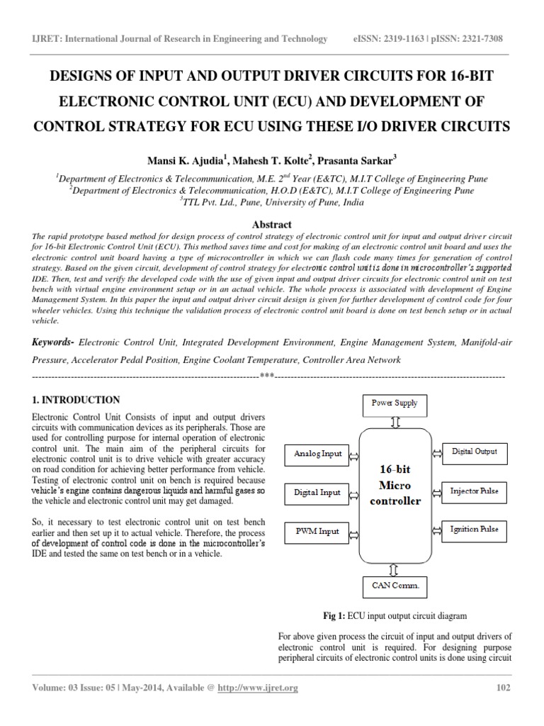 Designs of Input and Output Driver Circuits For 16-Bit Electronic Control Unit (Ecu) and ...